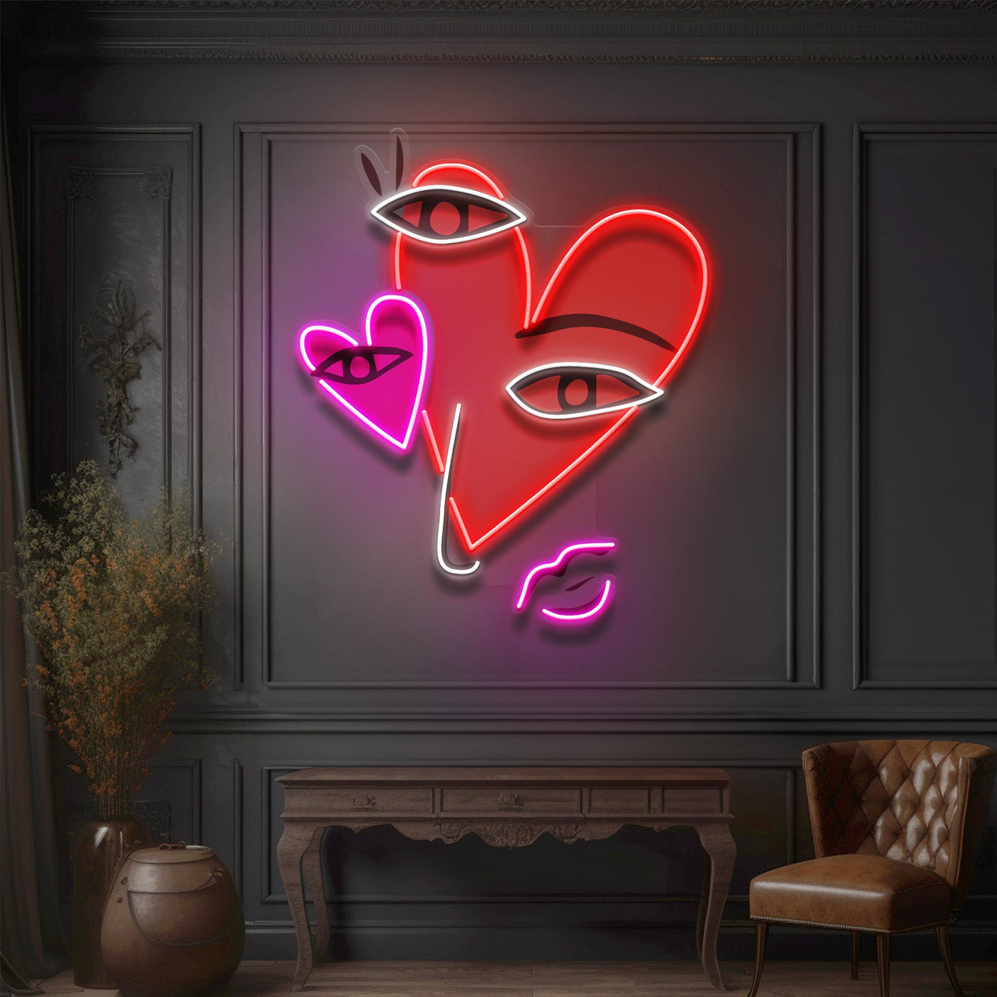 Abstract Face With Hearts LED Neon Sign Light - Orant Neon