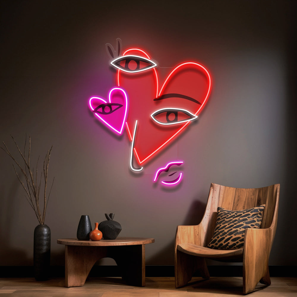 Abstract Face With Hearts LED Neon Sign Light - Orant Neon