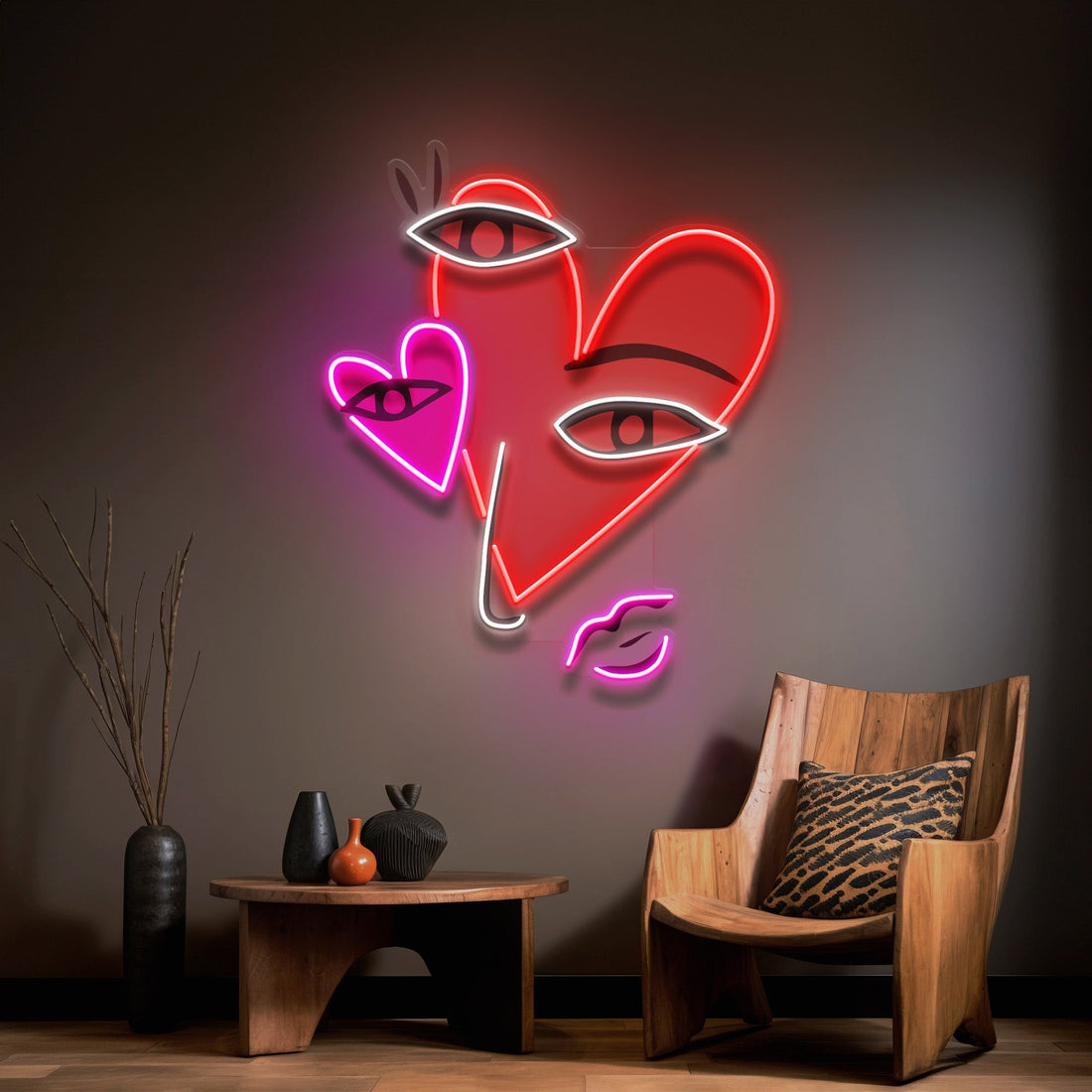 Abstract Face With Hearts LED Neon Sign Light - Orant Neon