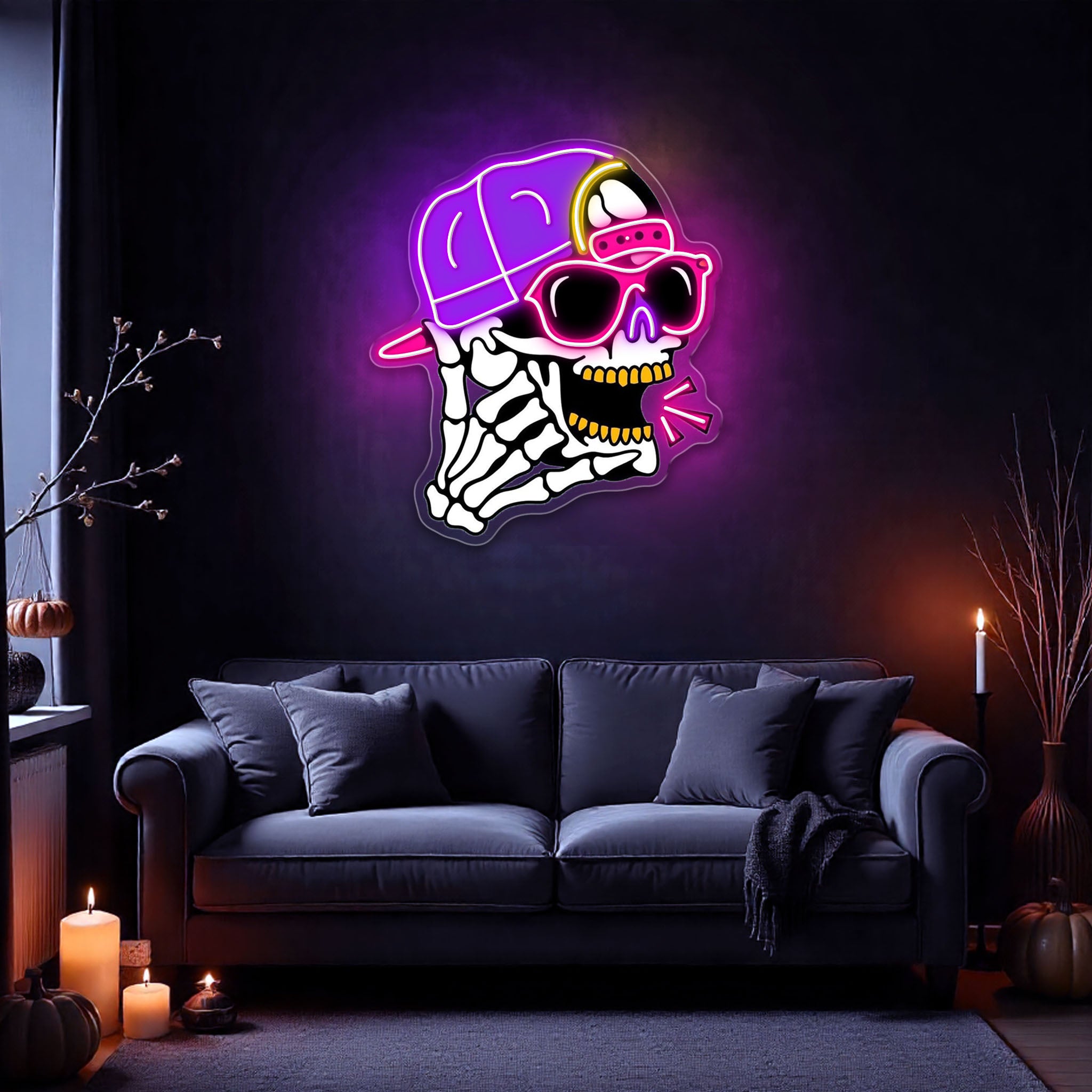 Hip-Hop Skull Neon Sign – Cool LED Wall Light for Bars, Man Caves & Ha