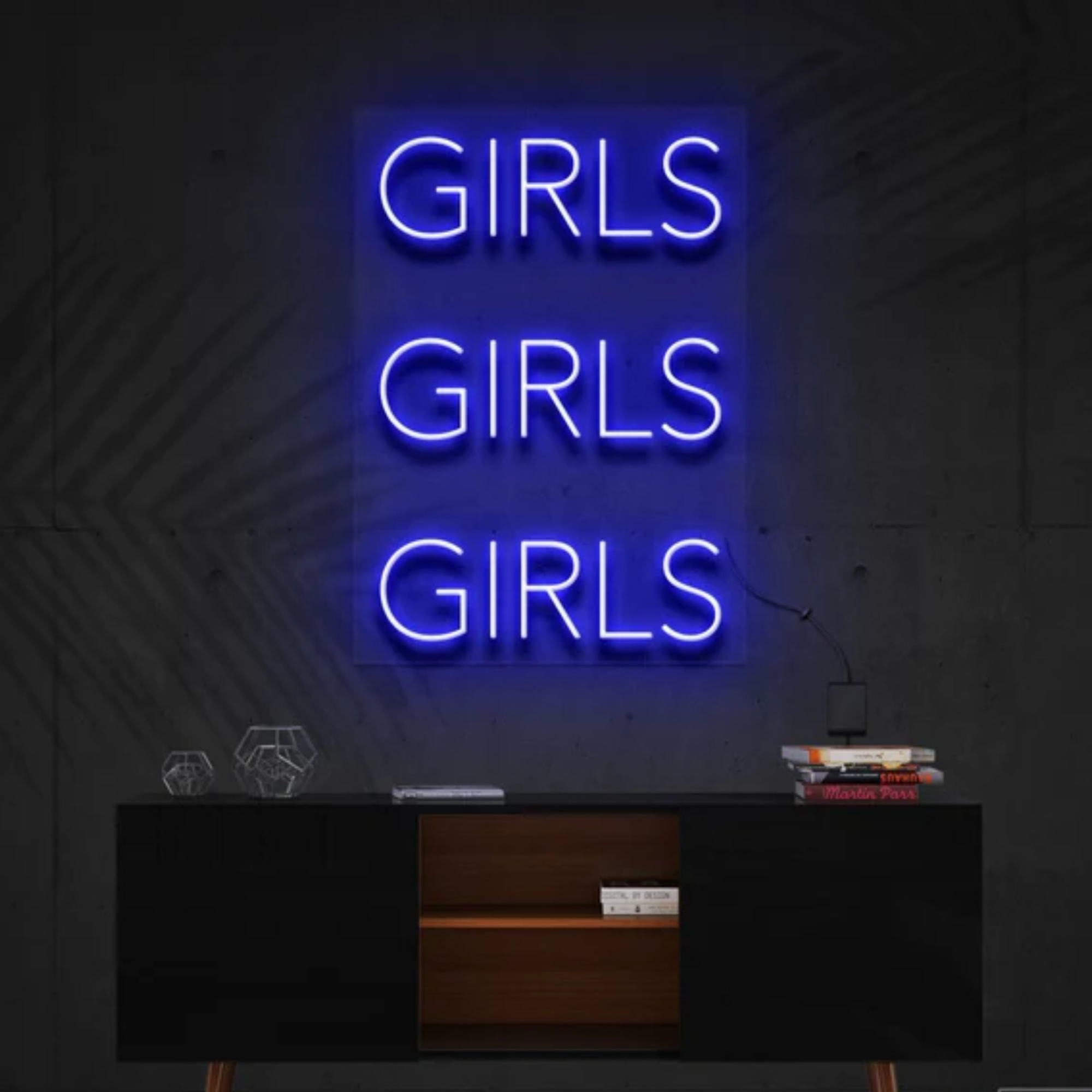 Bring the light of Girls Girls Girls neon sign into your home