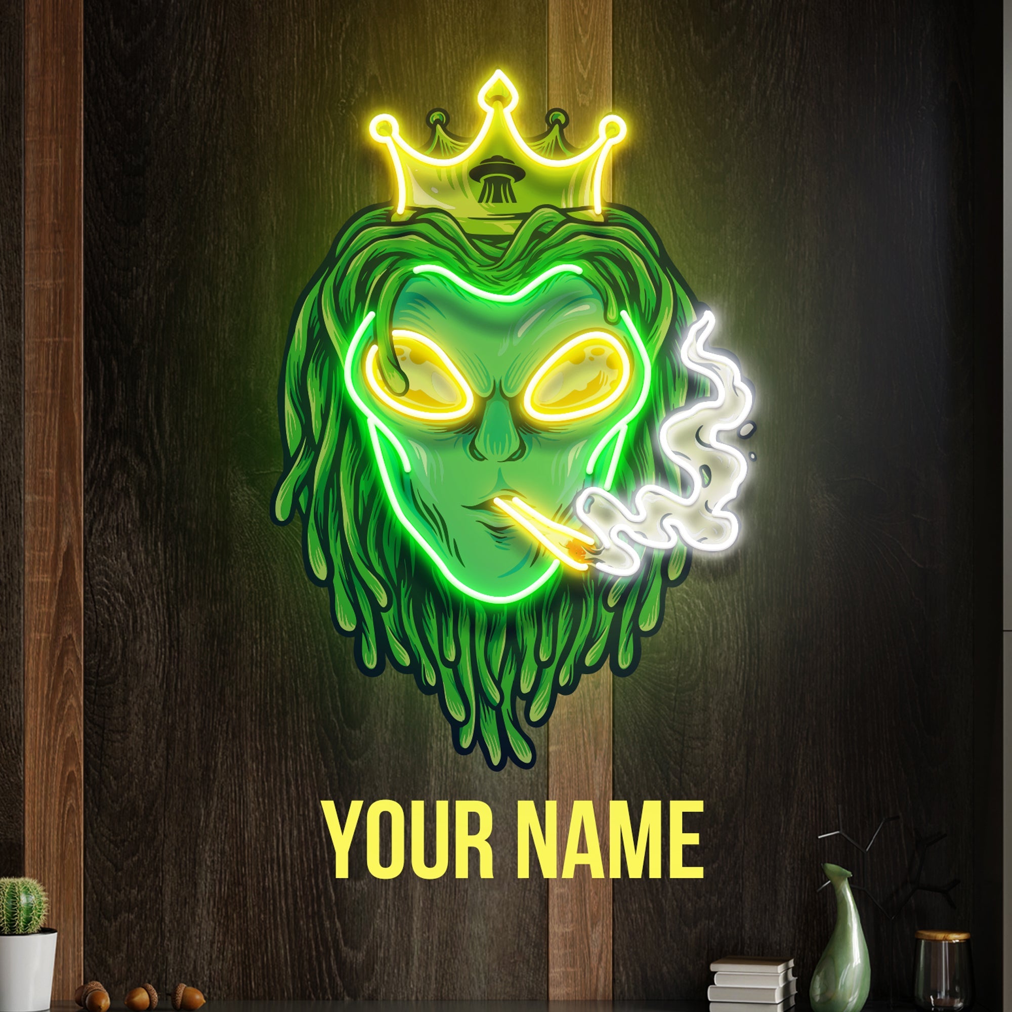 Custom Name Alien Dreadlock King weed Smoke Artwork Led Neon Sign Ligh
