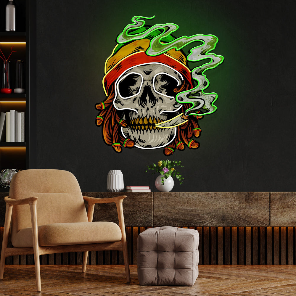Custom Name Weed Skull Smoke Cannabis Jamaican Artwork Led Neon Sign L