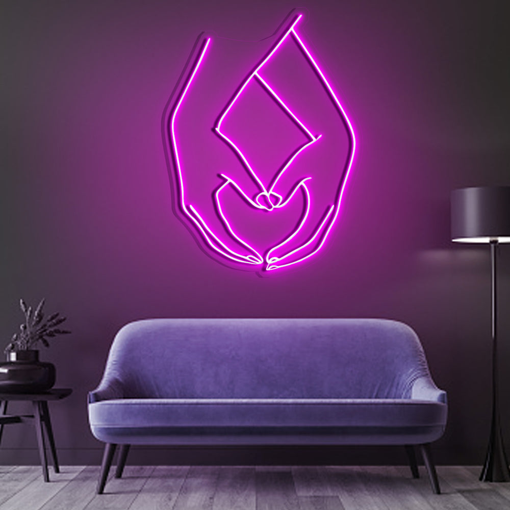 Create romantic atmosphere with the "Hand Heart" neon sign